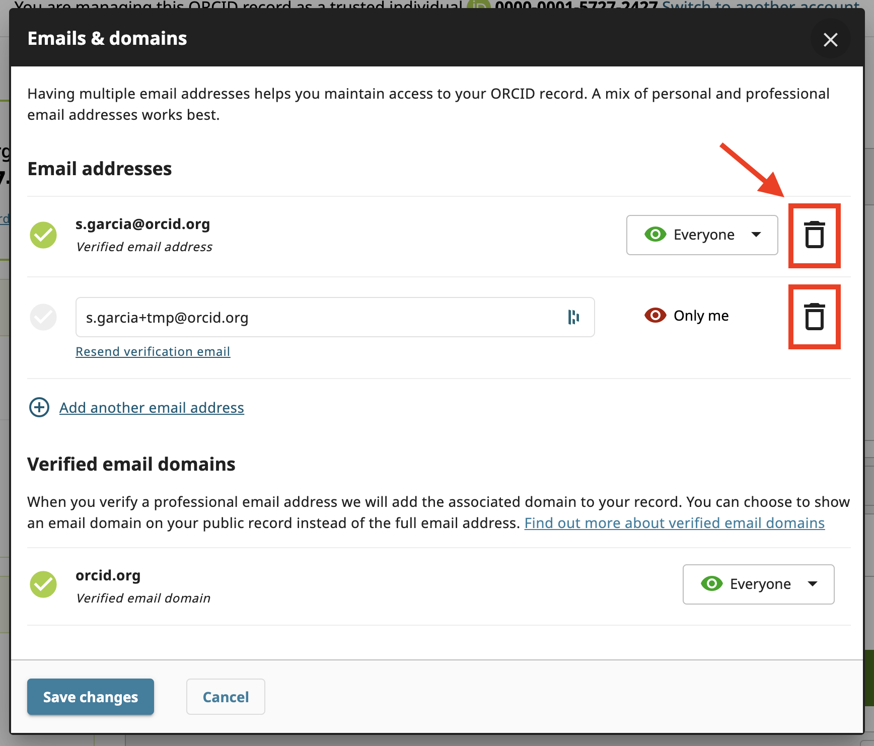 Managing associated email addresses – ORCID