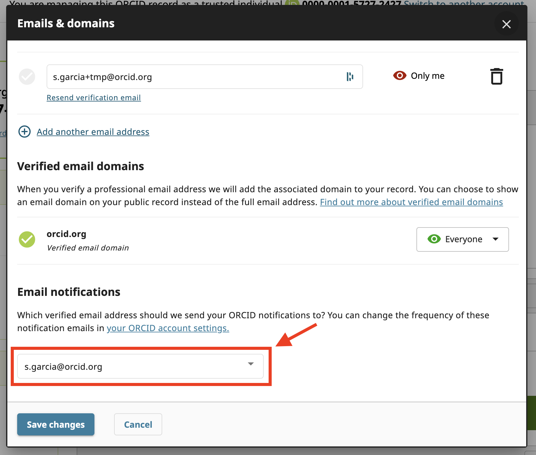 Managing associated email addresses – ORCID