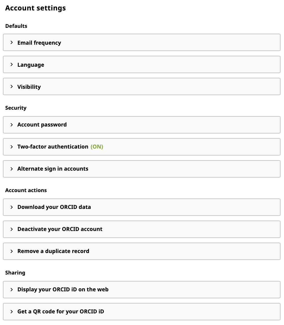 Account settings – ORCID
